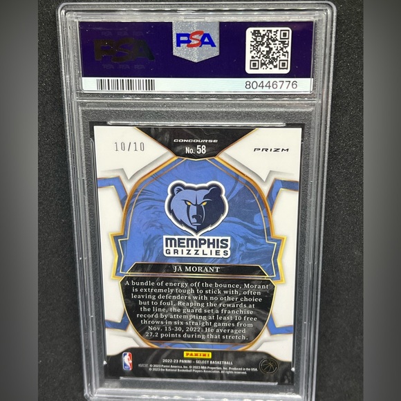 Panini | Games | 22223 Nba Select Ja Morant Gold 010 Psa 9 Memphis ...